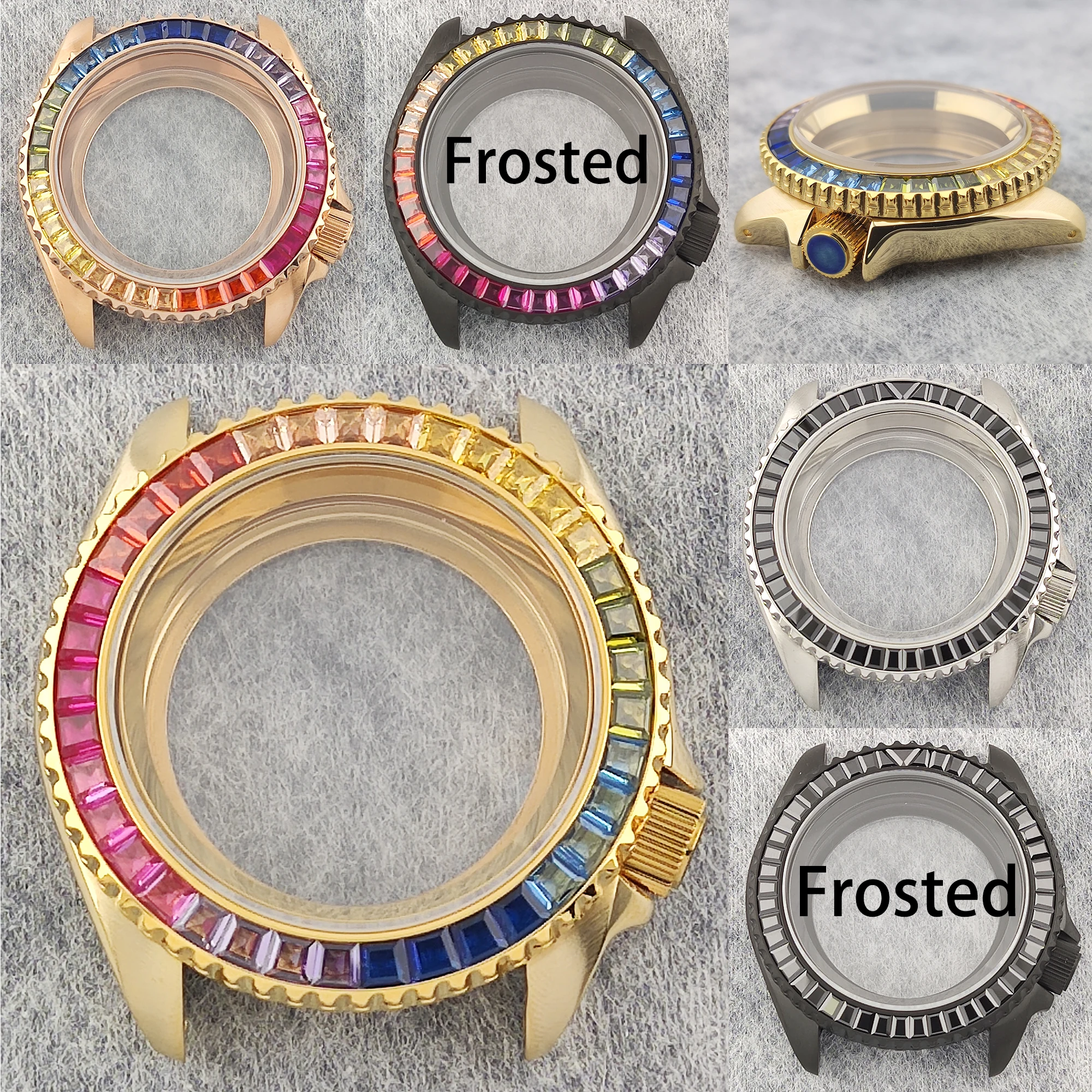 41mm-watch-case-SKX007-rainbow-black-diamond-bezel-luxury-case-sapphire ...