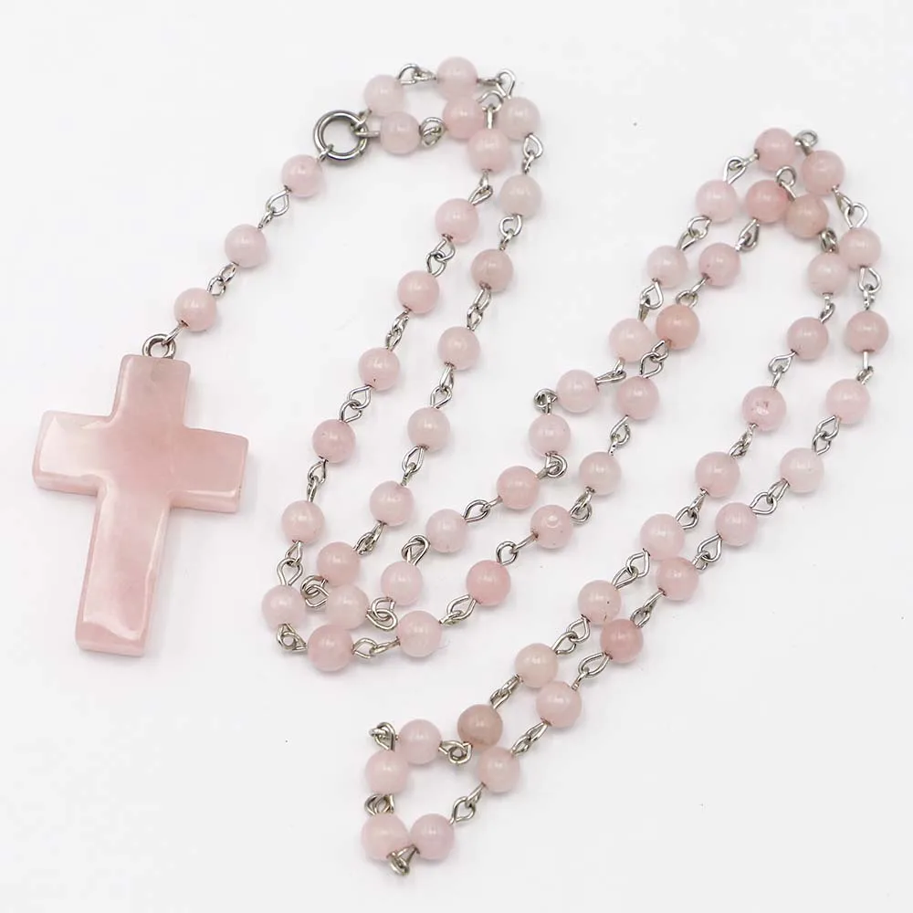 Natural-Stone-Rose-Quartz-Cross-Necklace-Pendants-Minerals-Healing ...