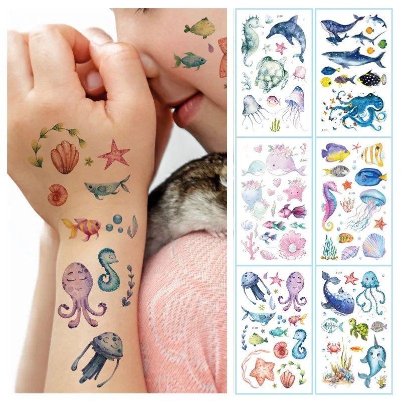 12-kinds-Waterproof-Temporary-Tattoos-For-Kids-Cartoon-Dolphins-Whales ...