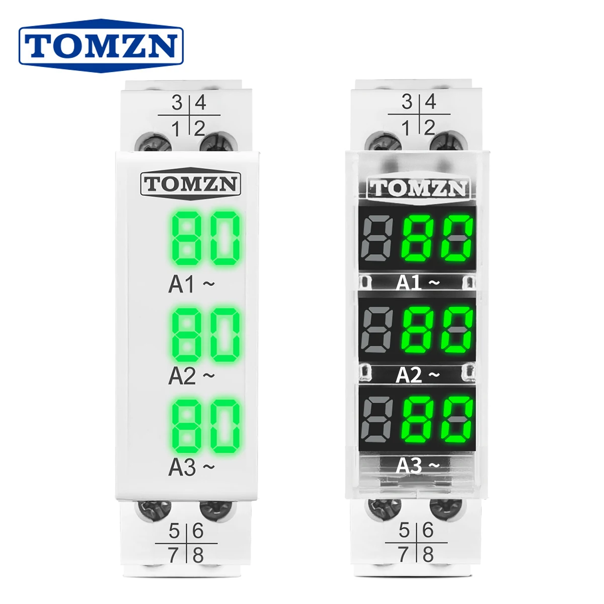 TOMZN Din Rail 18mm Apmere Meter AC 100A 220V 380V Three Phase Modular ...