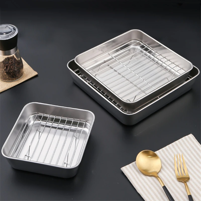 Stainless-Steel-Square-Food-Service-Tray-Nonstick-Bakeware-Fruit-Cookie ...