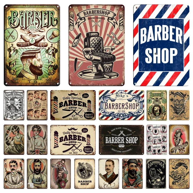 Retro Tin Sign Barber Shop Decor Advertising Metal Plate Decorative ...
