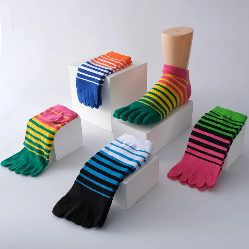 Striped-Summer-Socks-Men-Cotton-Odor-proof-Five-finger-Socks-Men-s-Thin ...