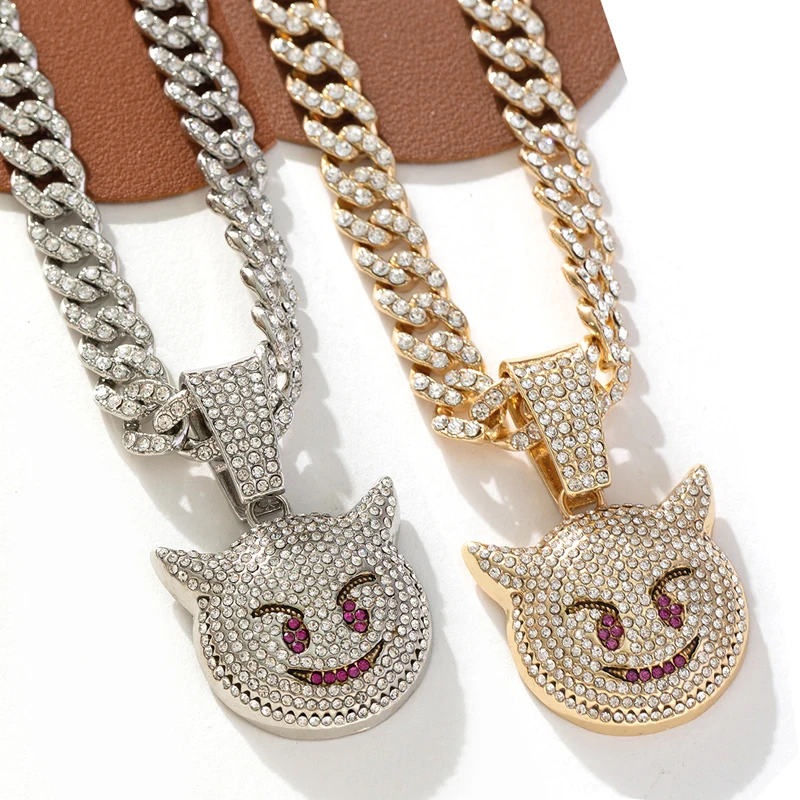 Hip-Hop-Iced-Out-Bling-Smiley-Colar-Pingente-para-Homens-e-Mulheres ...