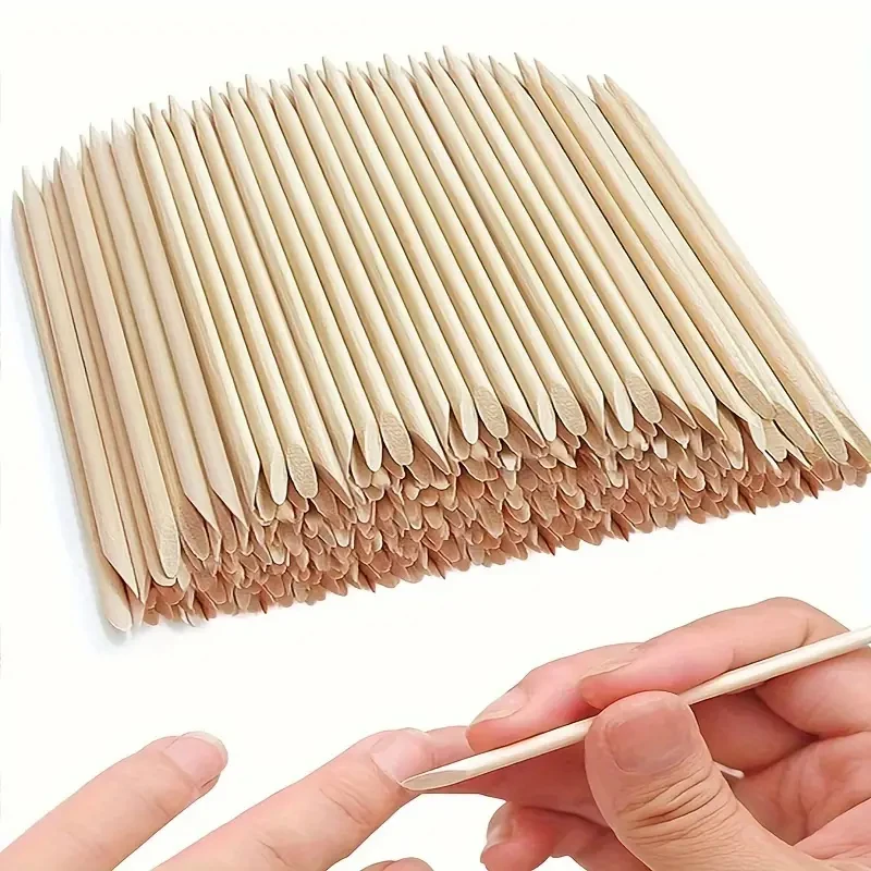 100pcs wooden sticks nails 11.4cm Orangewood Cuticle Pushers & Nail ...
