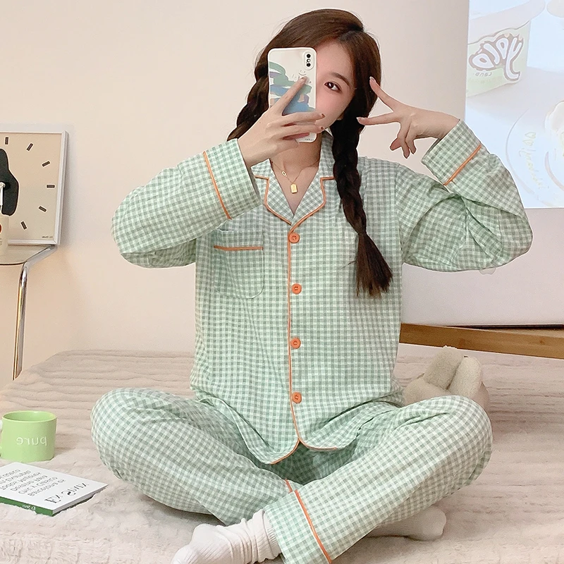 Women-s-Pajamas-New-Autumn-Spring-Long-Sleeve-Soft-Sleepwear-Set-Grid ...