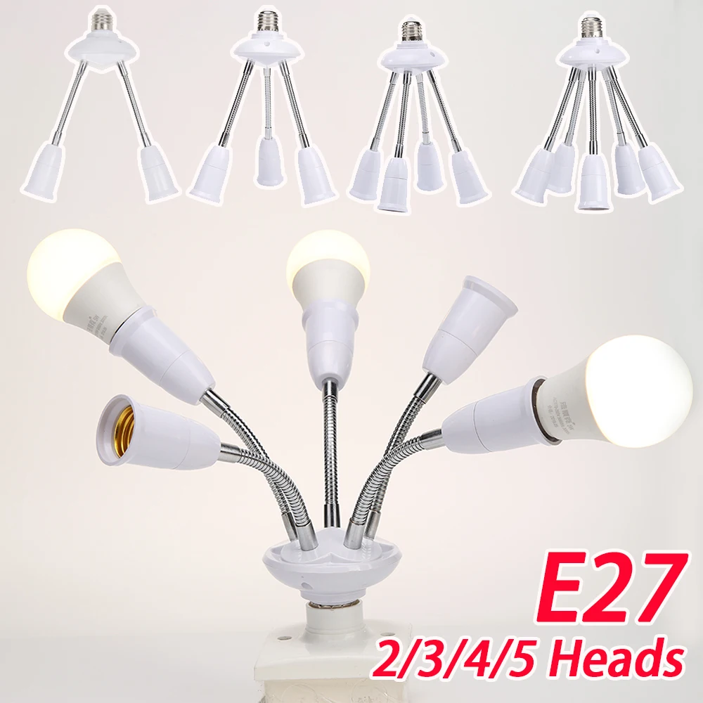 E27 to E27 LED Bulb Lamp Holder 2 in 1/3 in 1/4 in 1/5 in 1 E27 Base ...