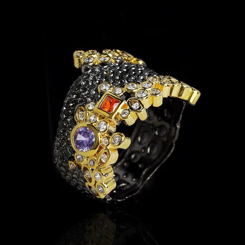 CIZEVA Original Design Fashion Two Tone Black Gold Punk Rings for Women ...