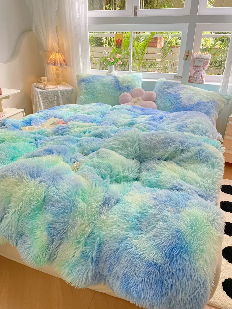 Dyed Long Hair Duvet Cover Winter Warm Mink Velvet Blanket With Zipper ...