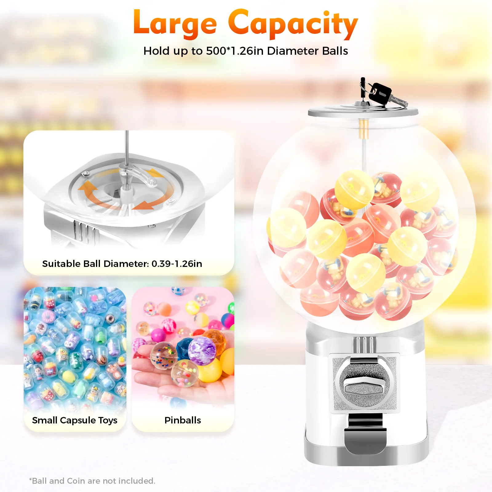 White Twister Ball Dispenser with 2 Key Children Coin Bubble Gumball ...