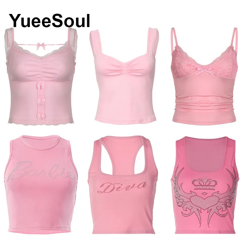 Pink-Crop-Tops-Y2k-Aesthetic-2000s-Printed-Lace-Corset-Top-2024-Summer ...