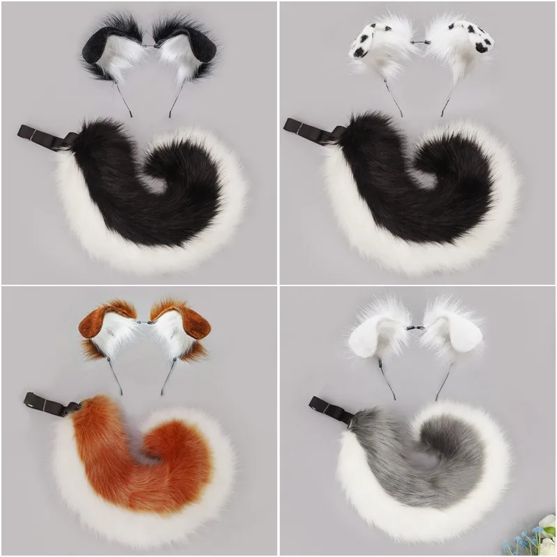 New Plush Dog Ears Headbands Tail Furry Animal Ears Headwear Tails ...