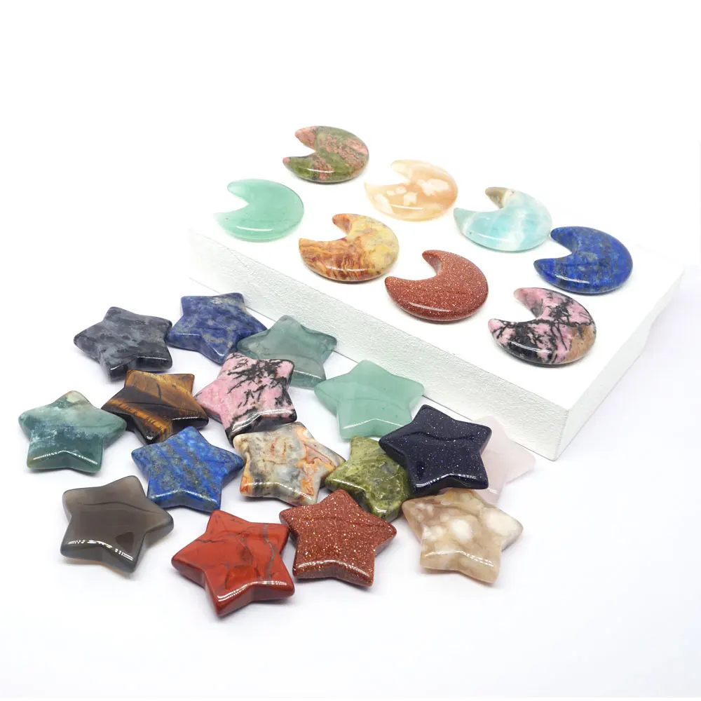 1.2" Moon And Star Shaped Statue Natural Crystal Stone Mascot ...