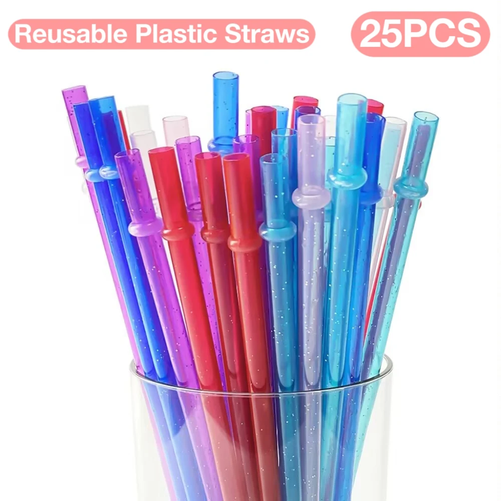 25PCS-Reusable-Plastic-Straws-Glitter-Drinking-Straws-Clear-Sparkle ...
