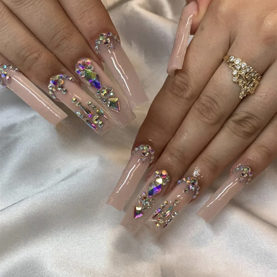 24Pcs-Long-Ballet-Coffin-Fake-Nails-With-Rhinestone-Pearl-Decoration ...