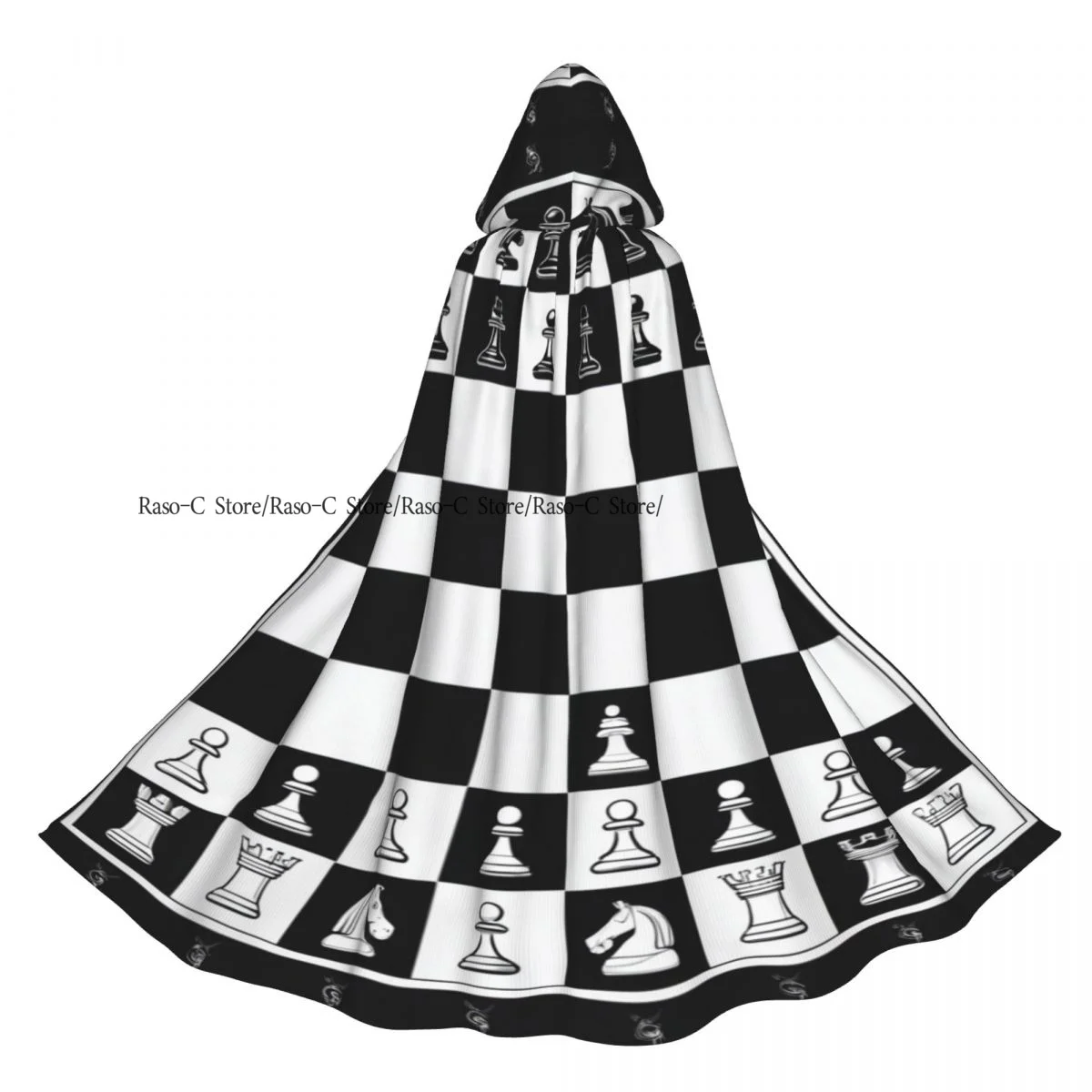 Hooded Cloak Unisex Cloak with Hood Black And White Chess Board Cloak ...