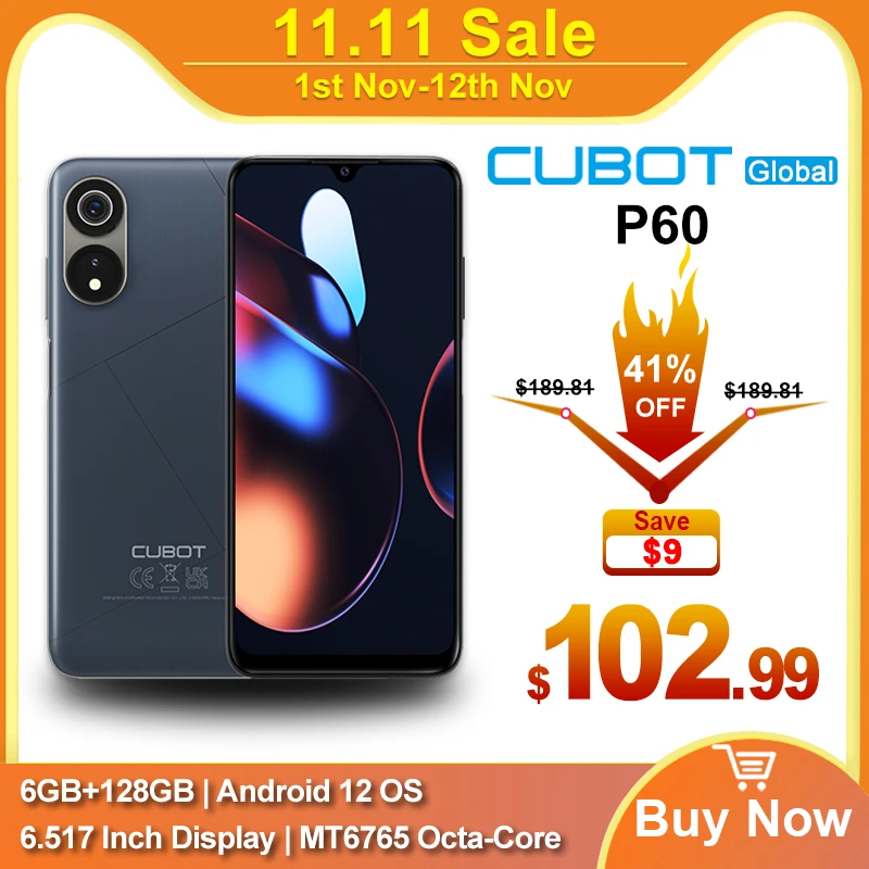 Cubot P60 Smartphone 6.517", Octa-core, Android 12, 5000mah Battery Cellphones 20mp Camera, 6gb ...