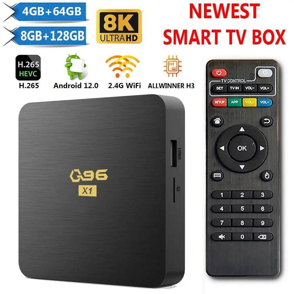 4gb-64gb Boîtier Smart TV Q96 Allwinner H3 Android 12 WIFI Décodeur Go ...