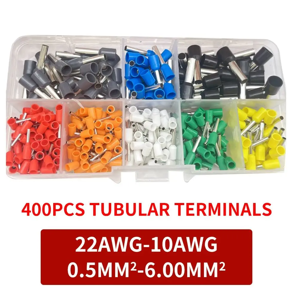 400pcs 8 Size 8 Color Wire Copper Crimp Connector Insulated Cord Pin ...