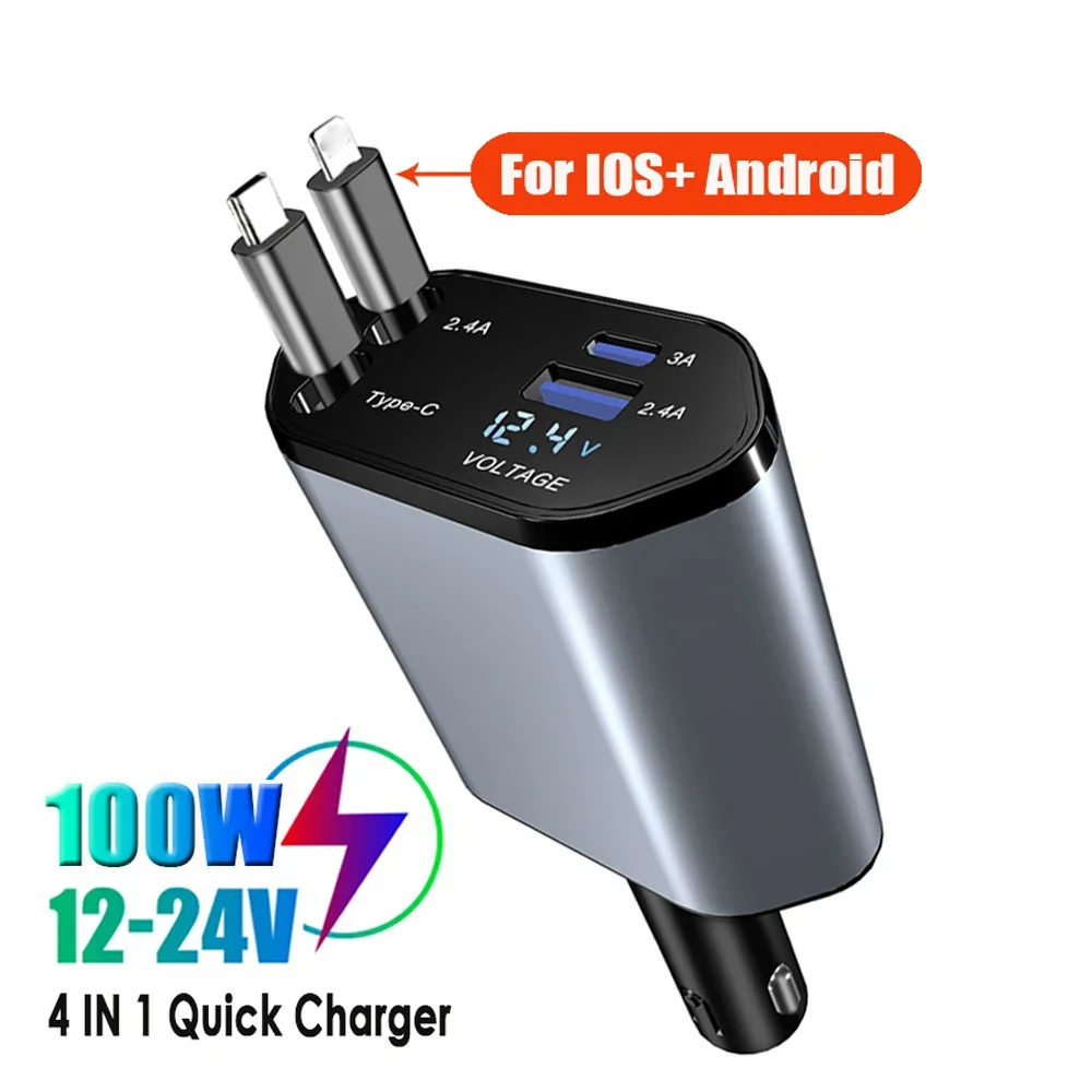 100W-PD-USB-Quick-Charger-With-2-Retractable-Cables-Type-C-Fast-Car ...