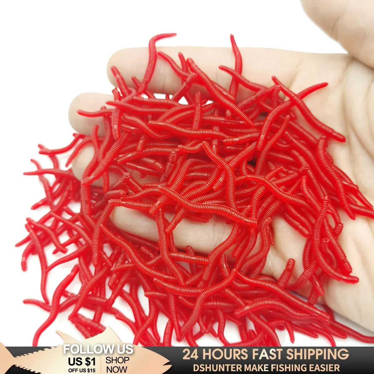 100pcs Lifelike Red Worm Soft Lure Fishing Silicone Artificial Bait ...