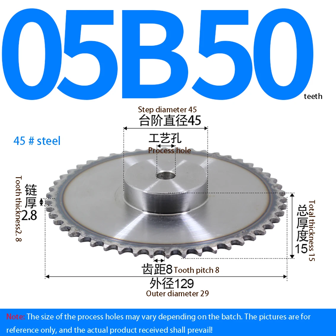 1PCS-05B-Chain-Wheel-26-50-Teeth-Industrial-Chain-Gear-45-Steel-Tooth ...