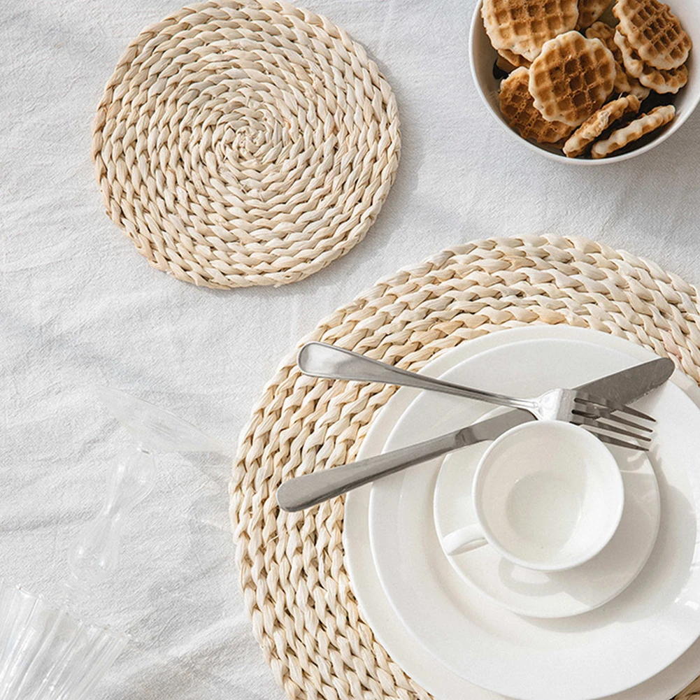 1PC-Natural-Corn-Straw-Woven-Placemats-Round-Rattan-Dining-Table-Mats ...