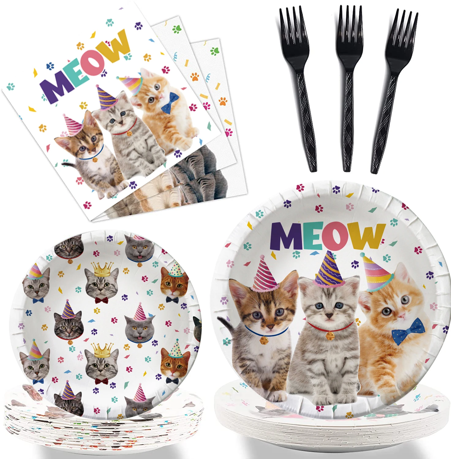 Kitten Party Supplies Set Paper Plates Cups Luncheon Napkins Cat ...