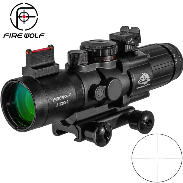 FIRE WOLF 4X32 AOE Rifle Scope with Red Green Illuminated Cross Hunting ...