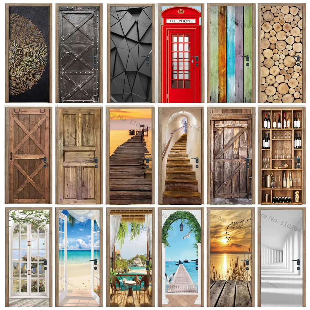 Multi-Style-3D-Door-Stickers-Self-Adhesive-PVC-Poster-Wood-Grain-Door ...