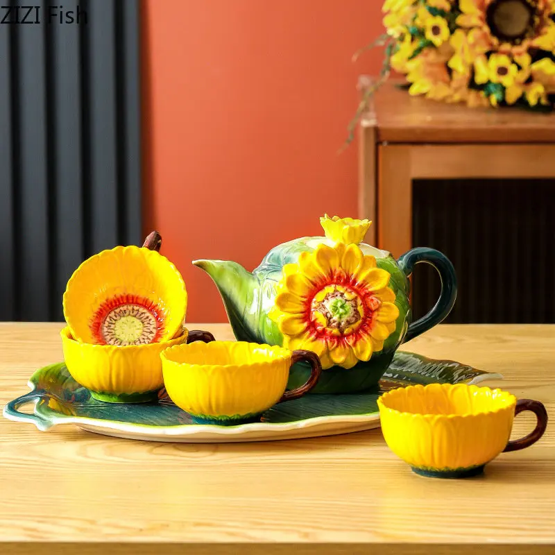 Ceramic Tea Set Afternoon Tea Accessories Sunflower - zenishop