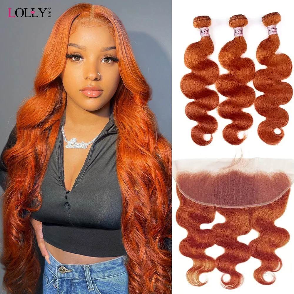 Gengibre-Body-Wave-Bundles-com-Lace-Frontal-Cabelo-Humano-Extens-es-de ...