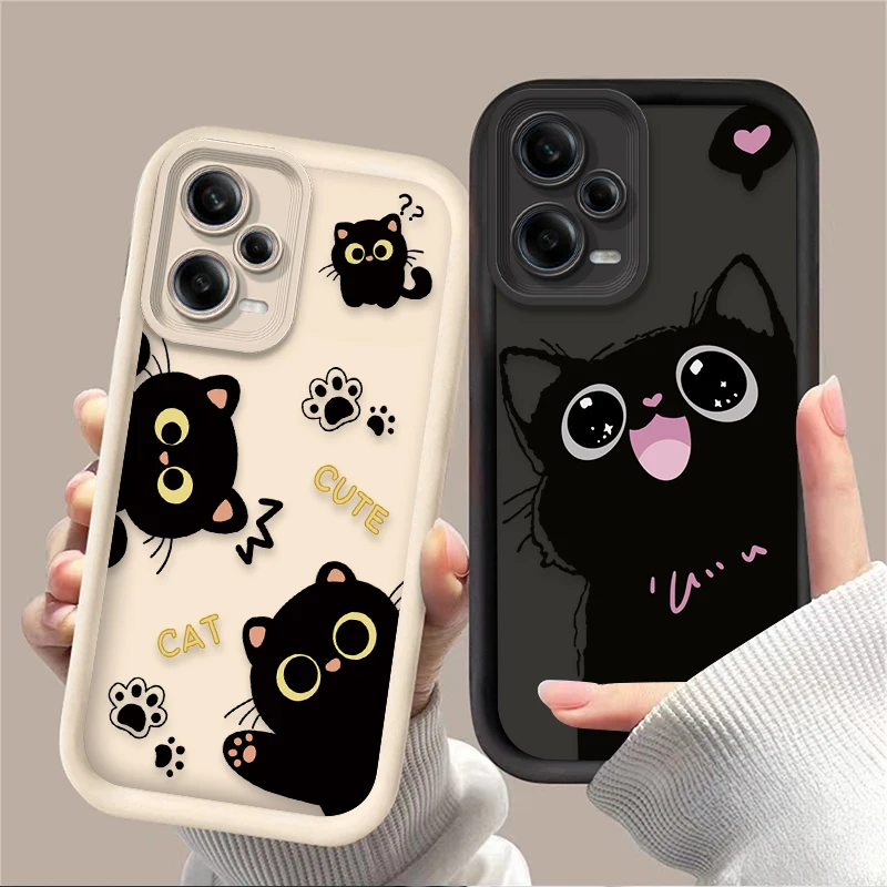 Bonito dos desenhos animados gato preto caso de telefone para xiaomi ...