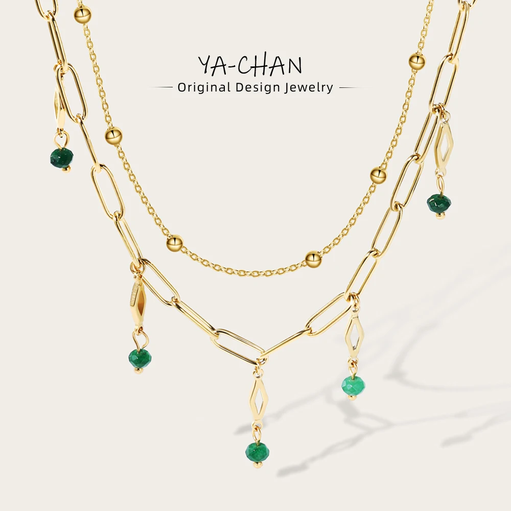 YACHAN-Double-layer-Stainless-Steel-Chains-Necklace-for-Women-18K-Gold ...