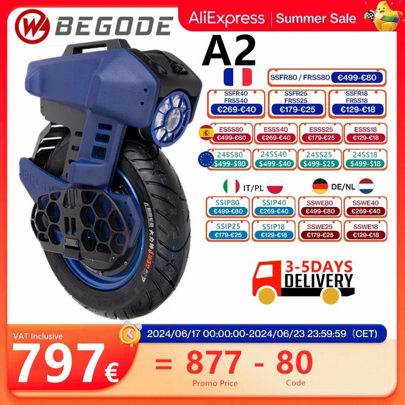 Original-Begode-A2-Electric-Unicycle-1000W-50E-84V-750Wh-Smart-Wheel ...