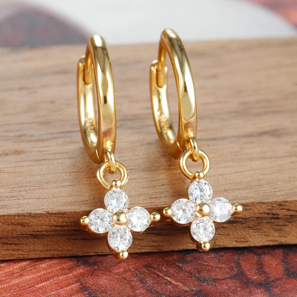 Pendiente de aro con colgante de flor de circón para mujer, aretes ...
