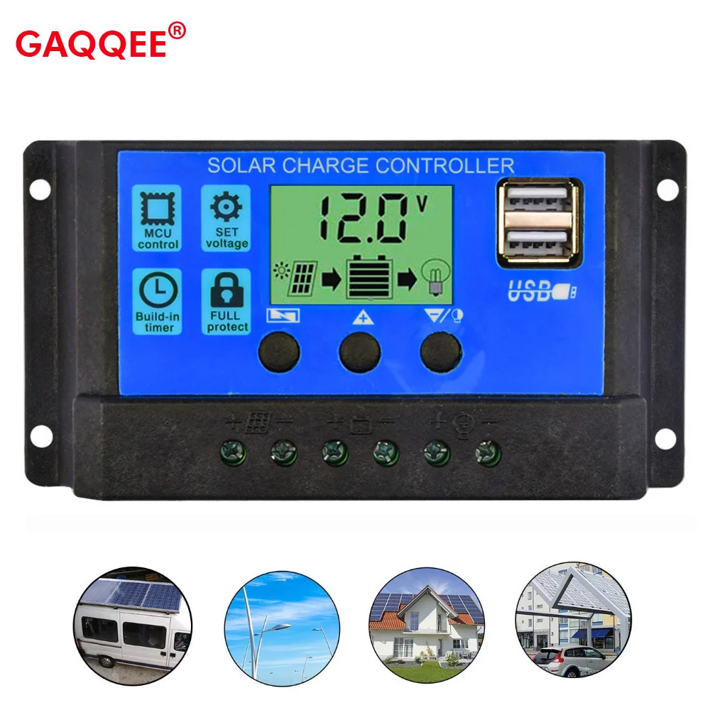 PWM Solar Charge Controller 12V24V 30A/20A/10A Auto LCD Dual USB 5V ...
