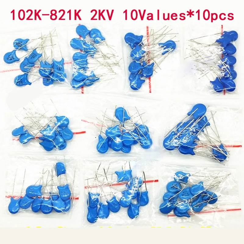 100PCS/lot 2KV High Voltage Ceramic Capacitor Assortment Kit 2KV 102K ...