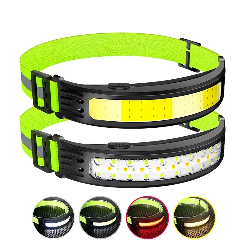 Cob Wave Induction Headlamp 6 Mode Head Light with Built-in Battery USB ...