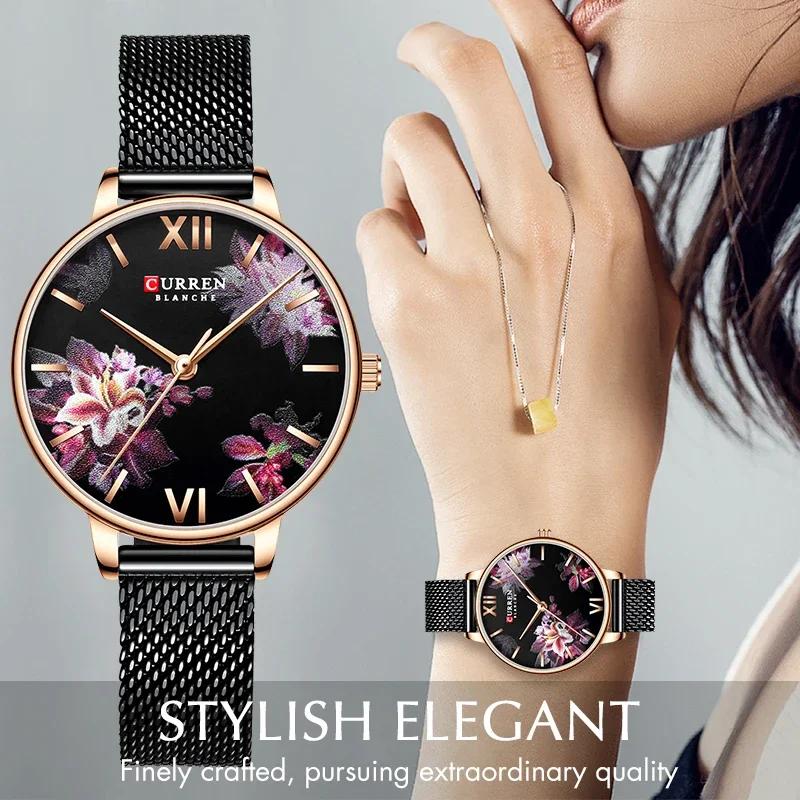 CURREN-9060-Ladies-Flower-Watches-Women-Stainless-Steel-Bracelet ...