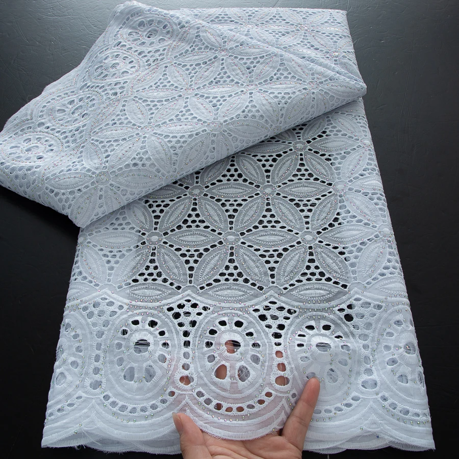 White Dry Cotton Lace Fabric High Quality 2025 Embroidered 5 Yards ...