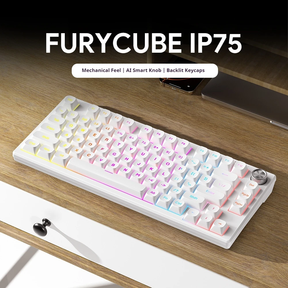FURYCUBR IP75 Wired Keyboard Mechanical Feel PBT Double Shot Backlit ...