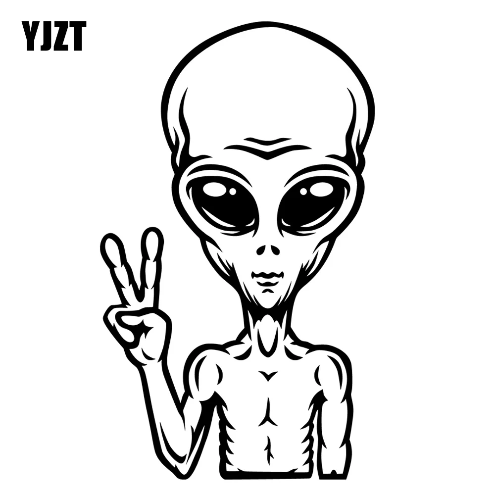 YJZT-9-2X15-4CM-Vinyl-Decal-UFO-Cartoon-Alien-Peace-Sign-Interesting ...