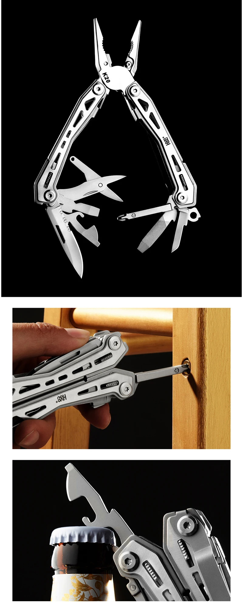 Huohou K20 20-in-1 Multi Tool Pocket Folding Knife Pliers Scissors Saw ...