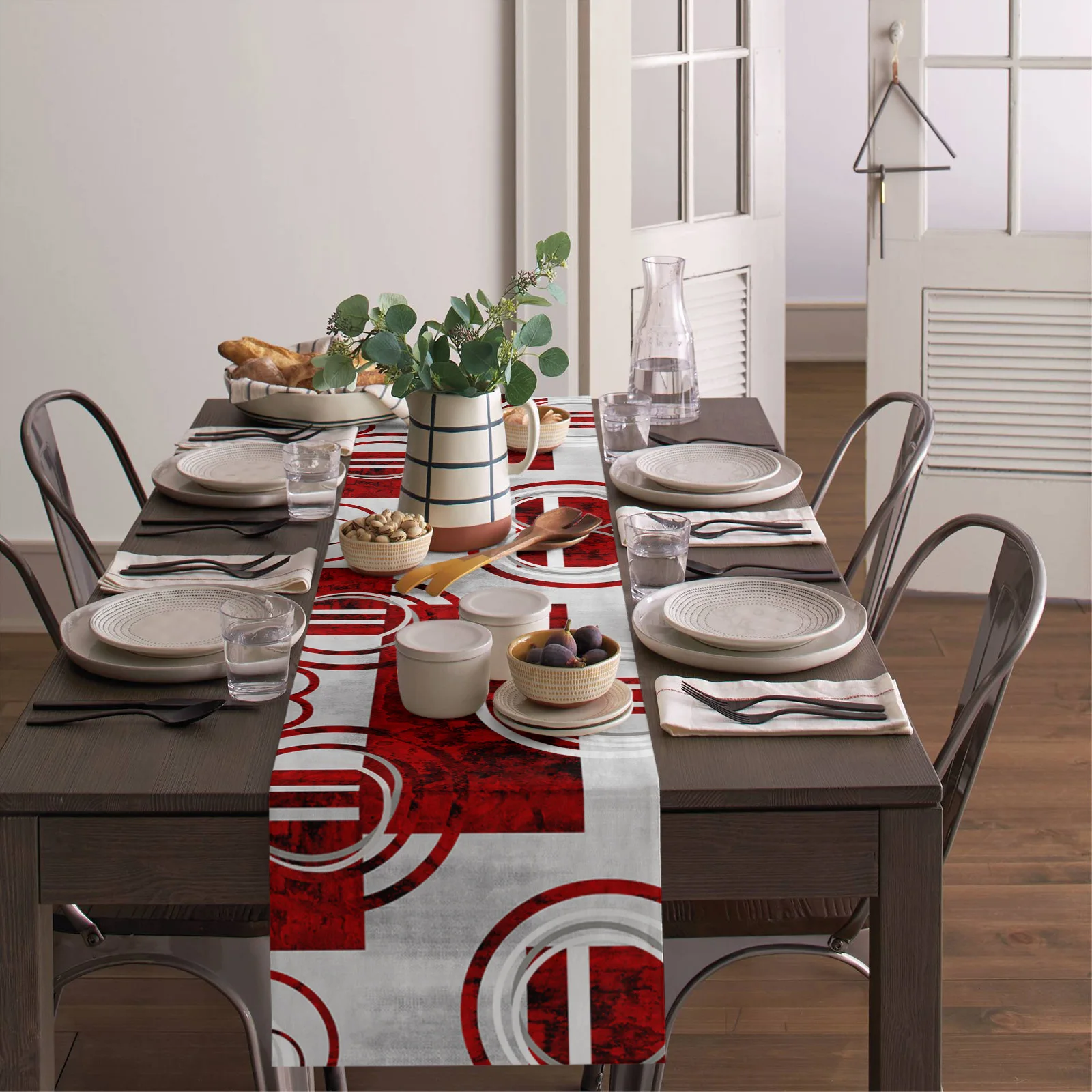 Classic-Linen-Burgundy-Printing-Table-Runner-Modern-Theme-Party-Table ...