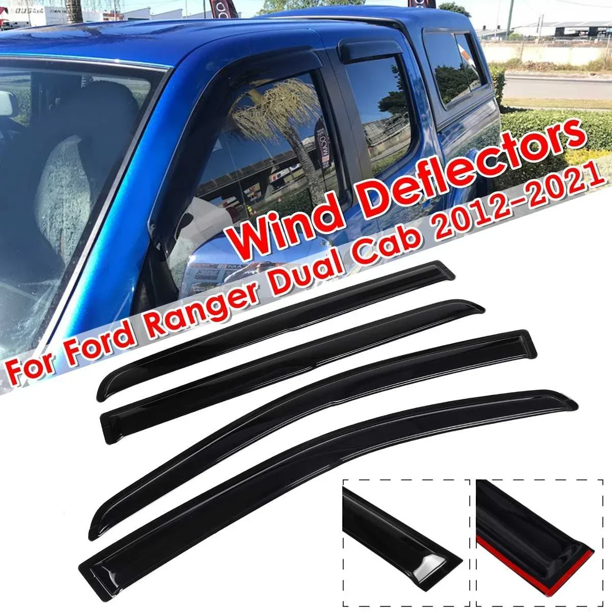 4PCS-Car-Window-Wind-Deflectors-Tinted-For-Ford-Ranger-Dual-Cab-2012 ...