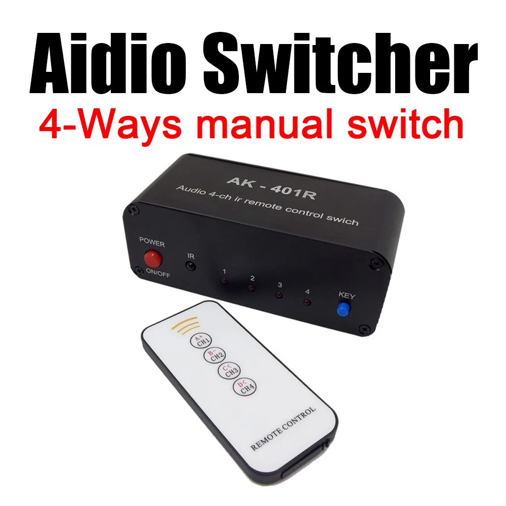 4-WAY-stereo-audio-switcher-4CH-Audio-IR-remote-control-switch-AV-audio ...