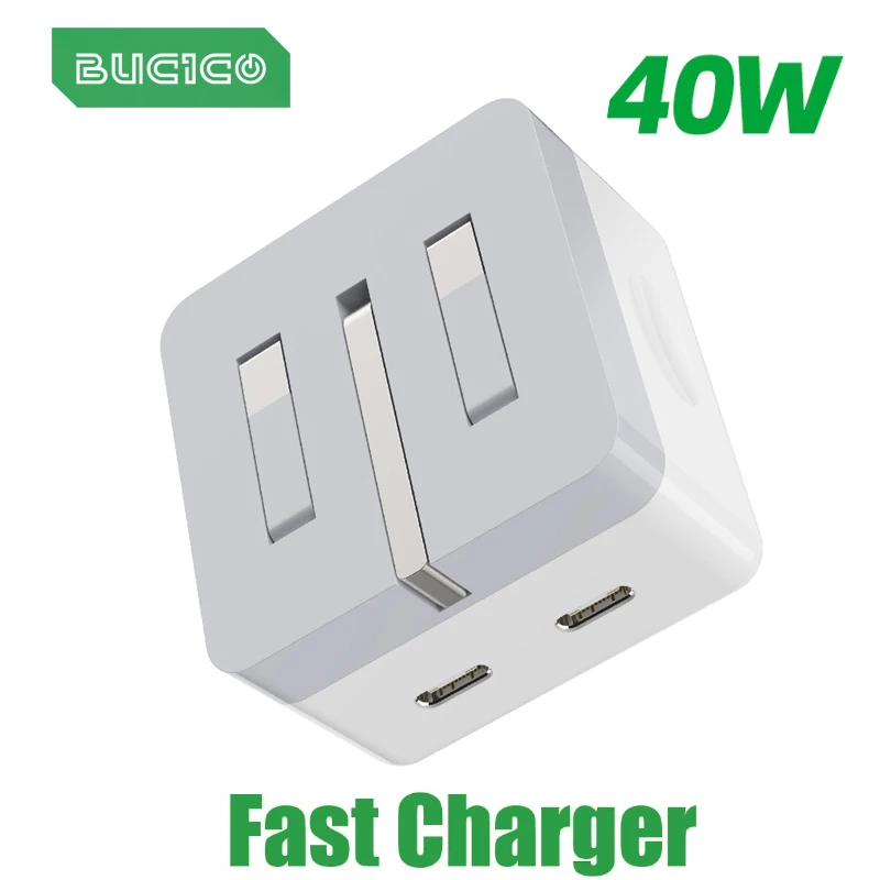 40W Dual USB C Port Fast Charger Foldable Type C EU UK US Plug Wall ...