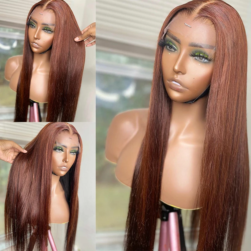 Perruque Lace Front Wig Remy brésilienne naturelle, cheveux lisses, brun gingembre, Blond miel ...