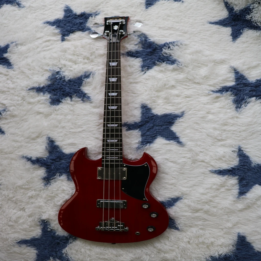 Transparent Red Sg Four String Bass Electric Guitar, Rosewood ...
